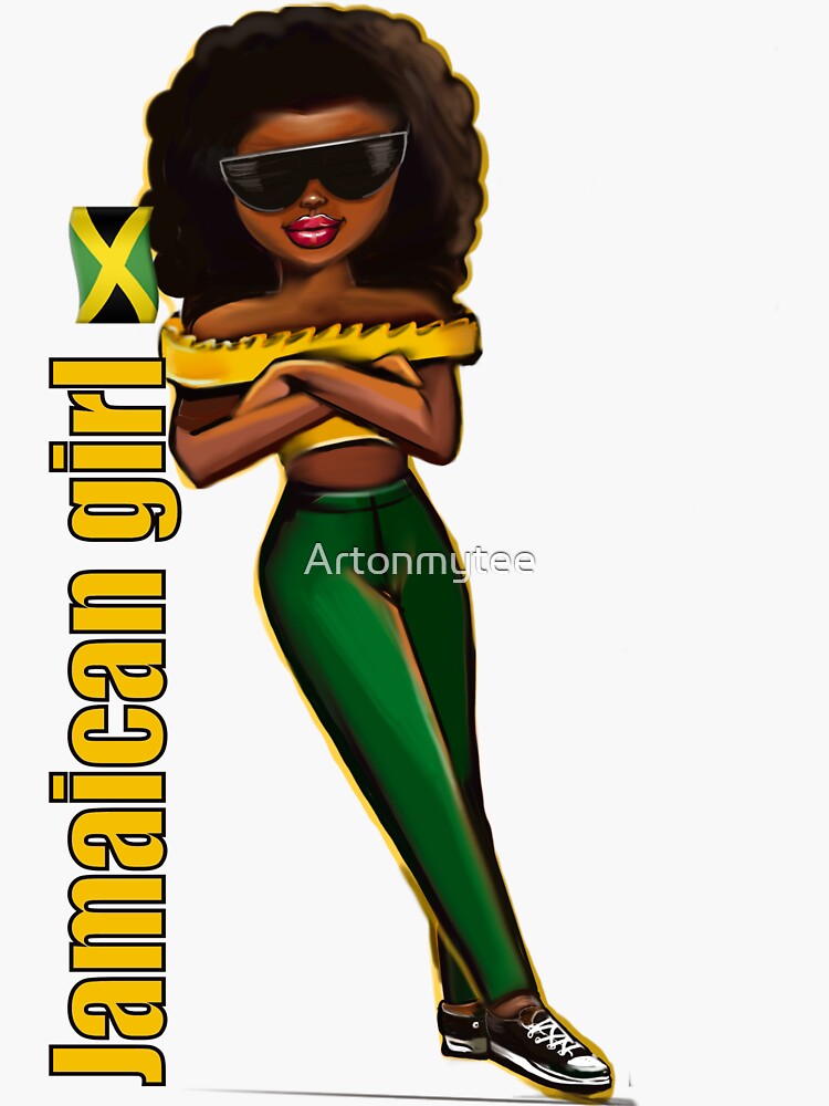 "Jamaican girl in the colours of Jamaican flag in black green and gold ...