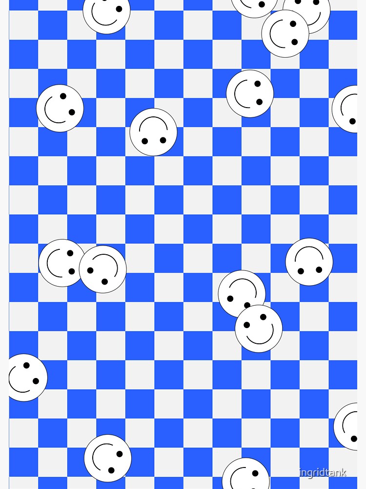 "Blue Checkered Smiley Face" Sticker for Sale by ingridtank | Redbubble