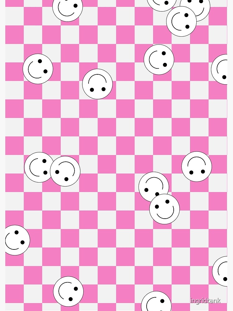 "Pink Checkered Smiley Face" Poster for Sale by ingridtank | Redbubble