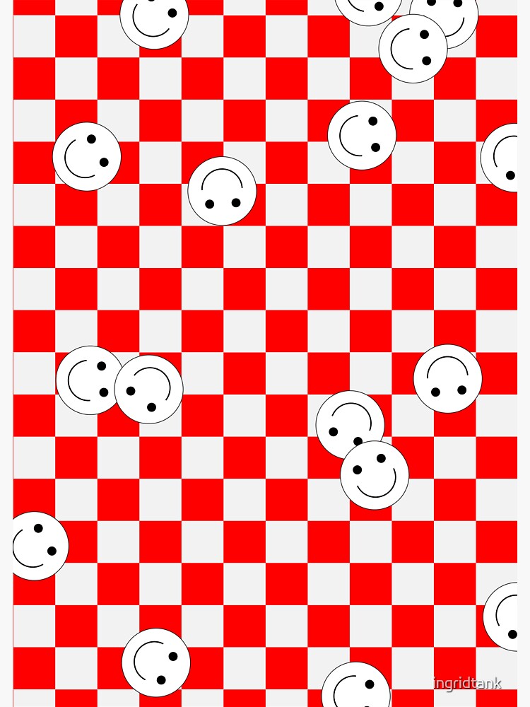 "Red Checkered Smiley Face" Sticker by ingridtank | Redbubble