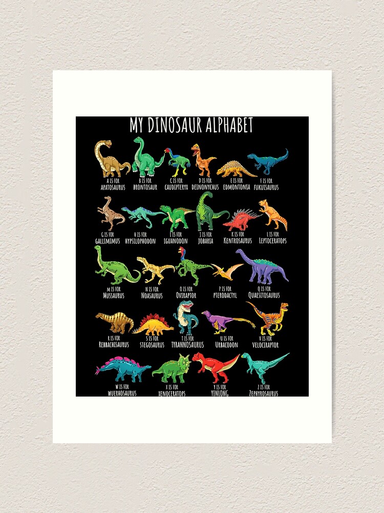 "Types Of Dinosaurs Alphabet A Z ABC Dino Identification" Art Print for ...