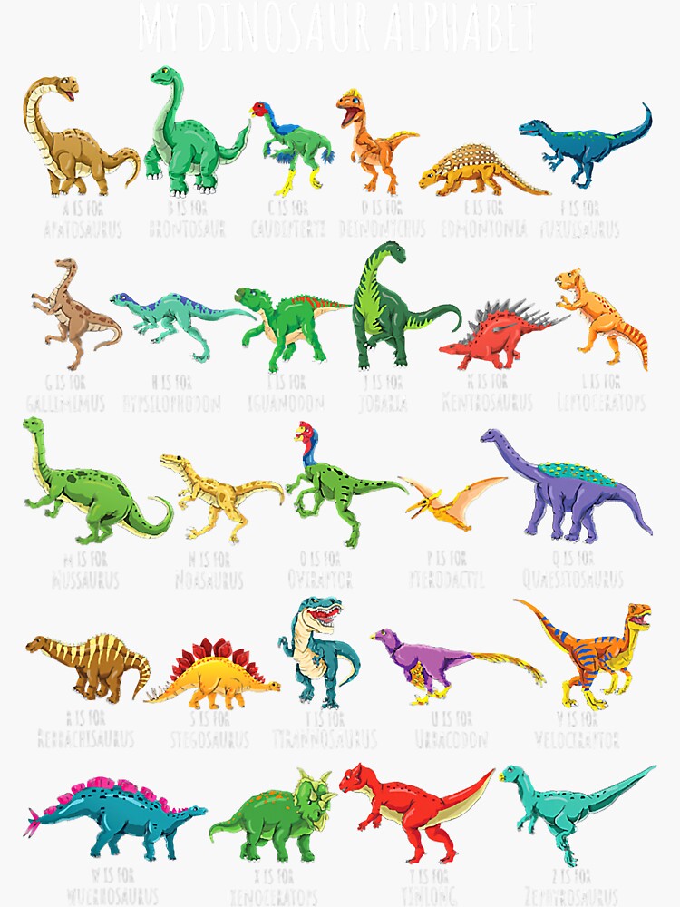 "Types Of Dinosaurs Alphabet A Z ABC Dino Identification" Sticker by ...