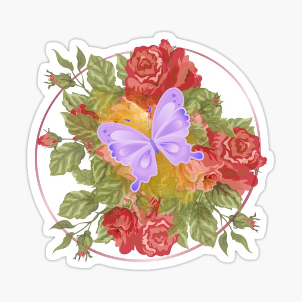 "Colorful Roses Bouquet With Purple Butterfly" Sticker for Sale by ...