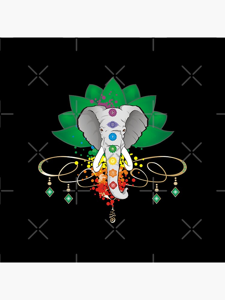 "Elephant aligned Chakras on Green Lotus chakra heart Anahata gold ...