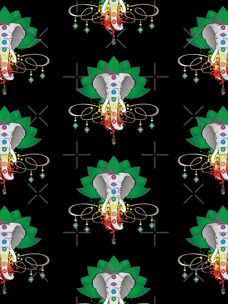 "Elephant aligned Chakras on Green Lotus chakra heart Anahata gold ...