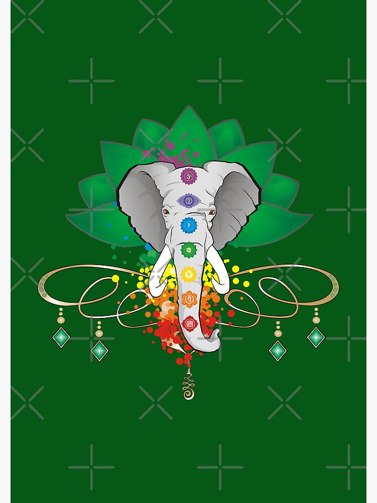 "Elephant aligned Chakras on Green Lotus chakra heart Anahata gold ...