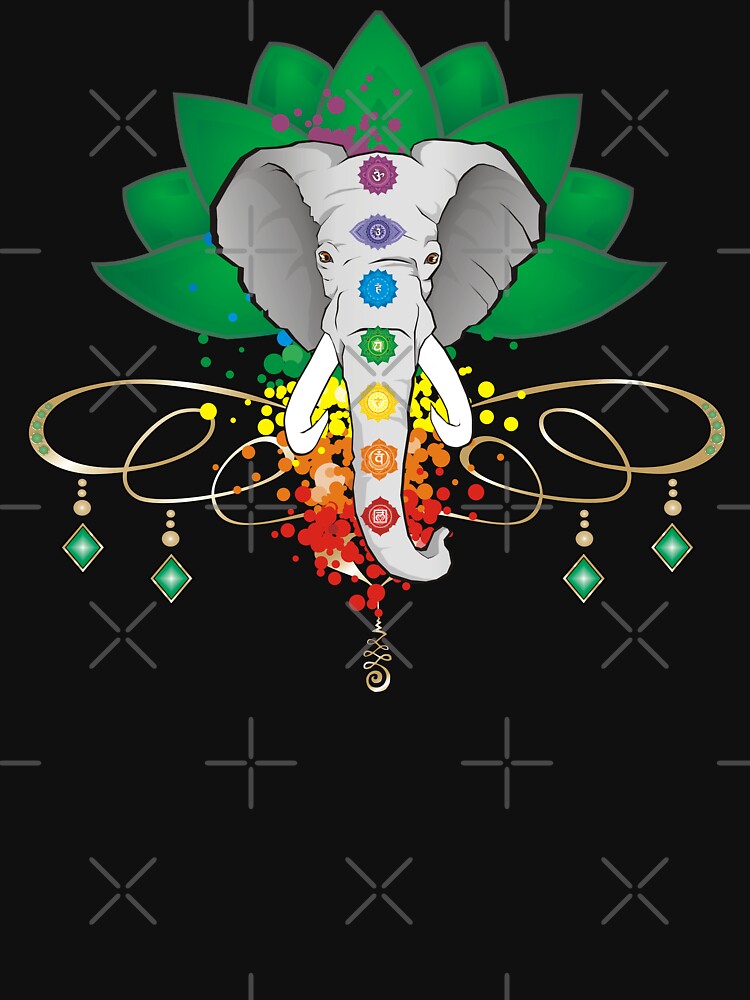 "Elephant aligned Chakras on Green Lotus chakra heart Anahata gold ...