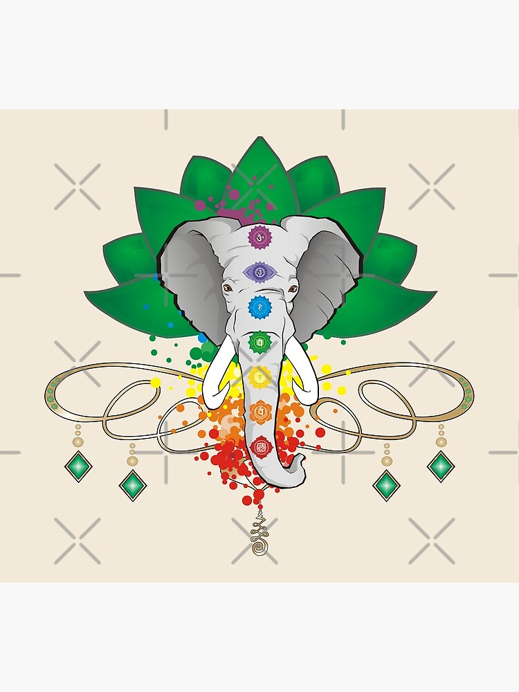 "Elephant aligned Chakras on Green Lotus chakra heart Anahata gold ...