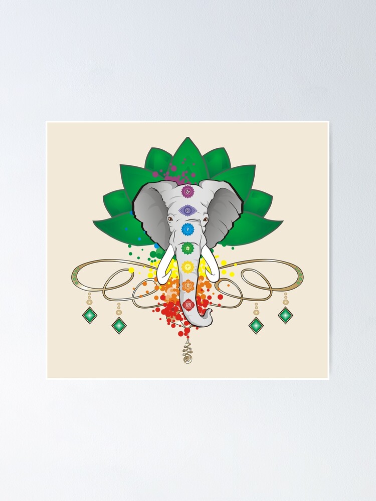 "Elephant aligned Chakras on Green Lotus chakra heart Anahata gold ...