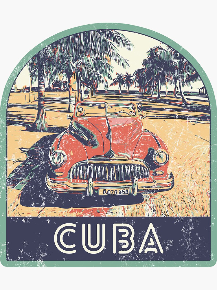 "Cuba Caribbean vintage travel decal vintage car" Sticker by Lemomo-Geo ...