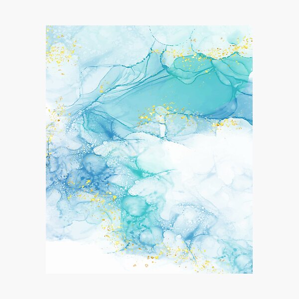 Lámina fotográfica «Textura de mármol líquido azul, textura de mármol ...