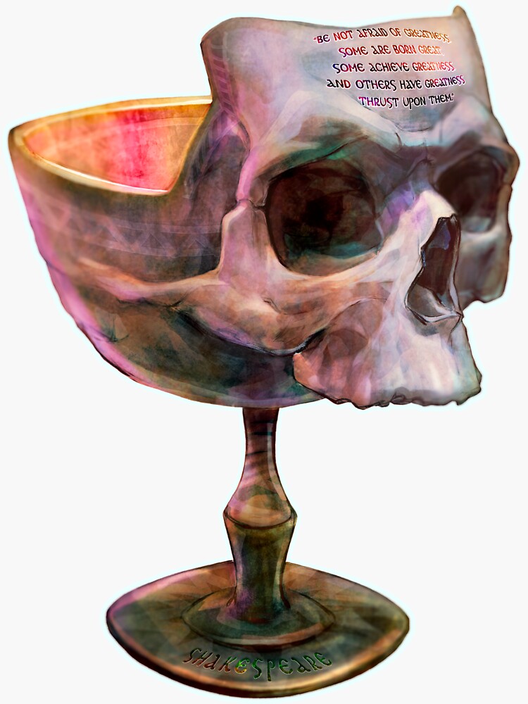 "Skull Cup Shakespeare Quote" Sticker by hongil | Redbubble