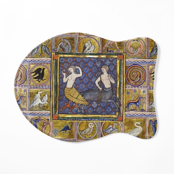 "MEDIEVAL BESTIARY,HARPY AND CENTAUR, FANTASTIC ANIMALS IN GOLD RED ...