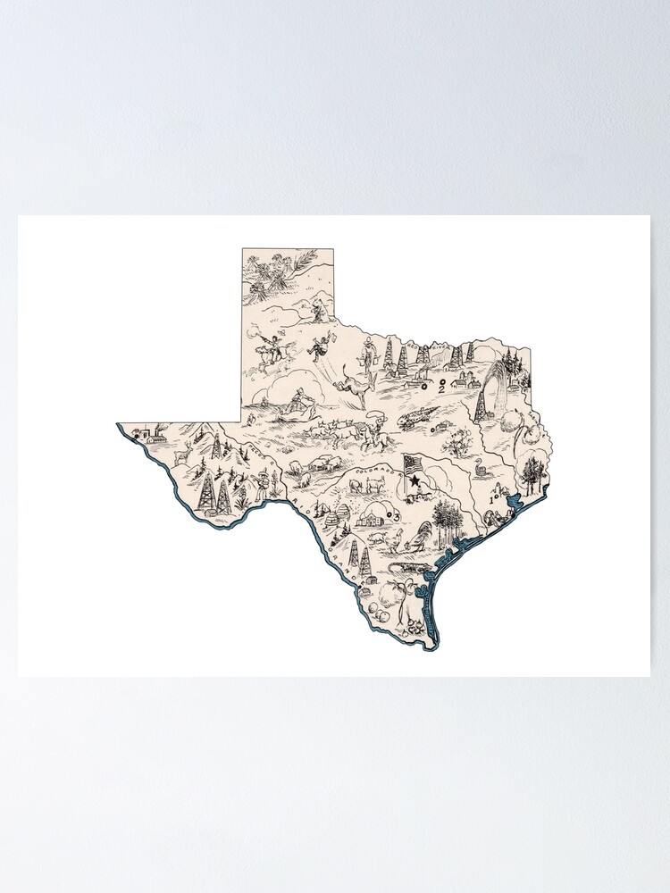 "Texas Vintage Picture Map" Poster for Sale by surgedesigns | Redbubble
