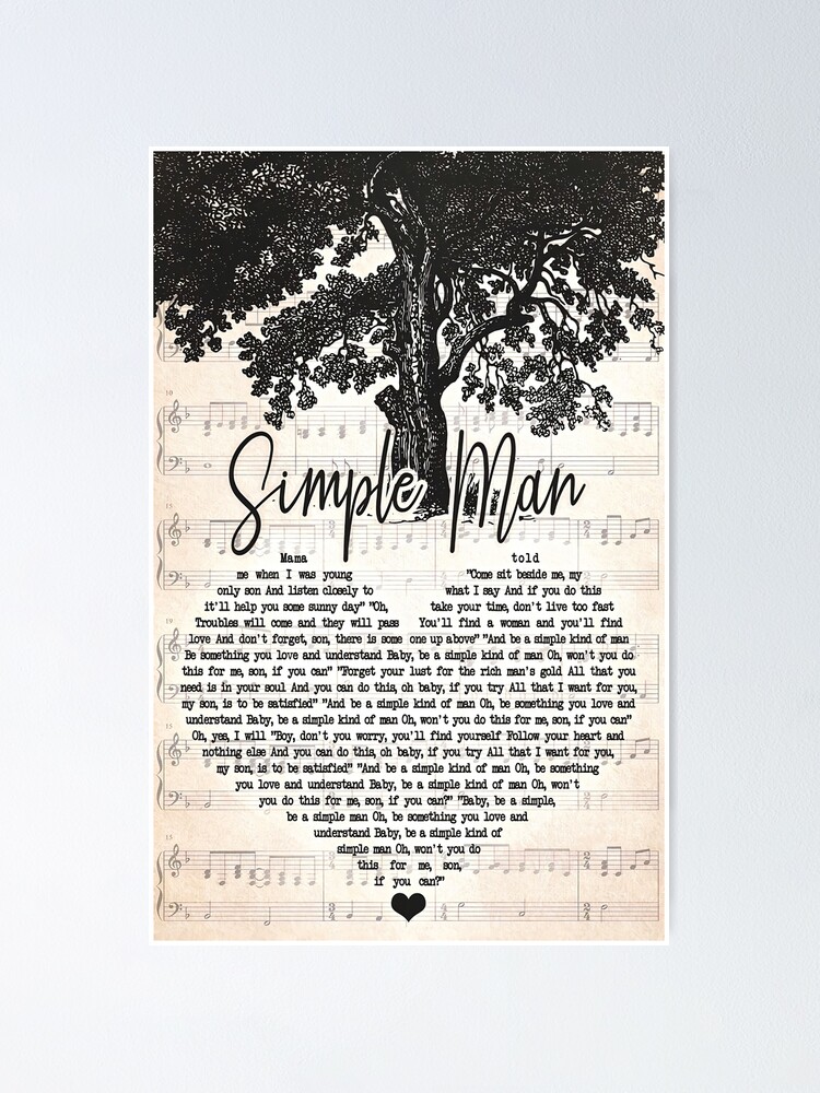 "Simple Man Lyrics Poster, Lynyrd Skynyrd Song Lyrics Poster, Song ...