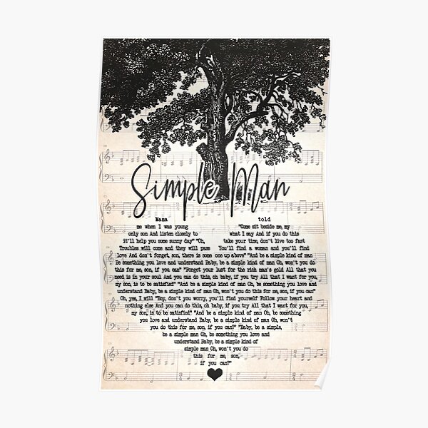 "Simple Man Lyrics Poster, Lynyrd Skynyrd Song Lyrics Poster, Song ...