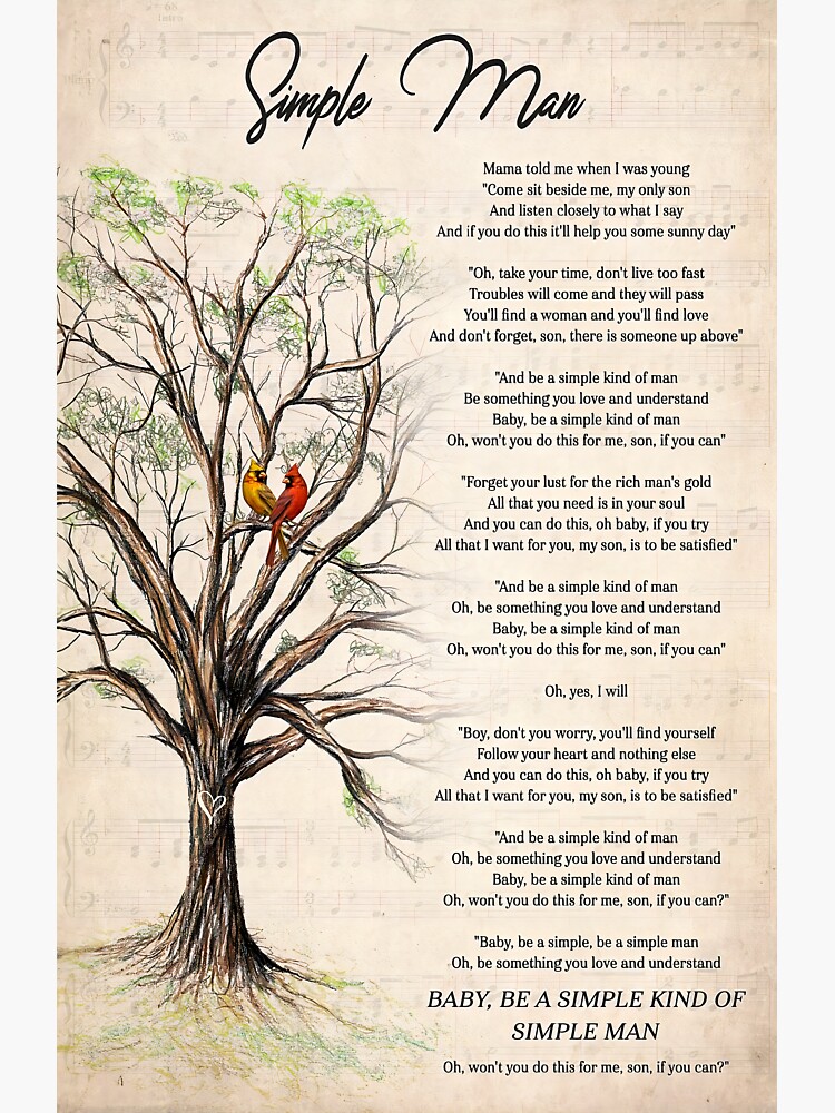 "Simple Man Lyrics Poster, Lynyrd Skynyrd Song Lyrics Poster, Song ...