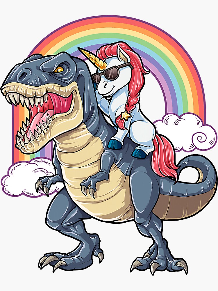 "Unicorn Riding T rex Dinosaur Boys Girls Kids Gift" Sticker for Sale ...