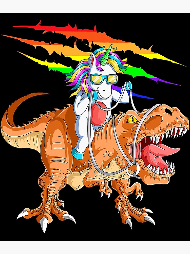 "Unicorn Riding T Rex Dinosaur" Poster for Sale by HugheDemeyer | Redbubble