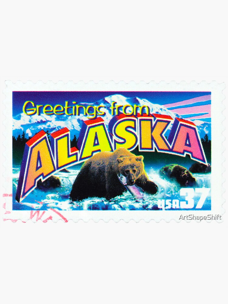 "Greetings from Alaska | US Postage Stamp | " Sticker for Sale by ...