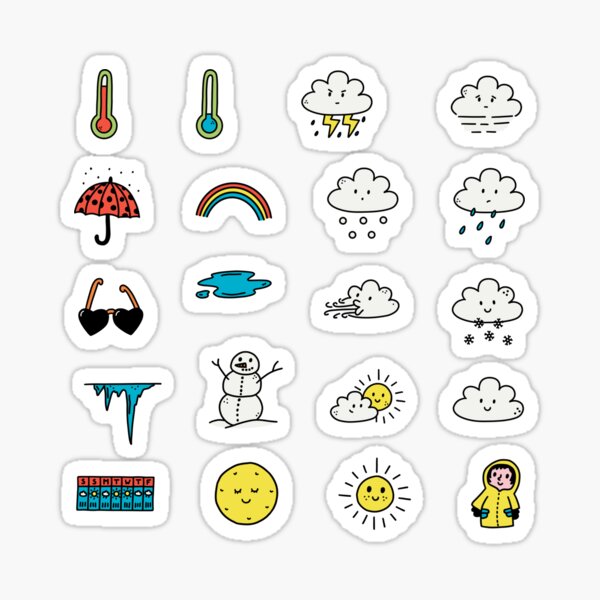 "Weather Sticker Pack Cute Clouds Lightning Rainbow Snow Sun" Sticker ...