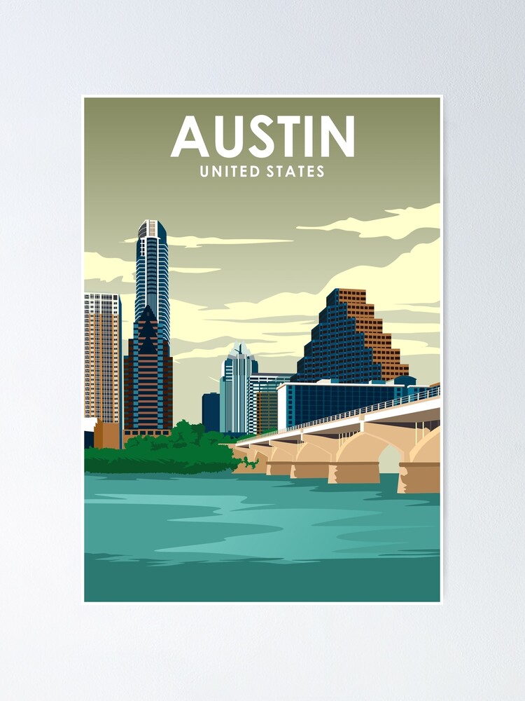 "Austin Texas United States Vintage Minimal Retro Travel Poster" Poster ...