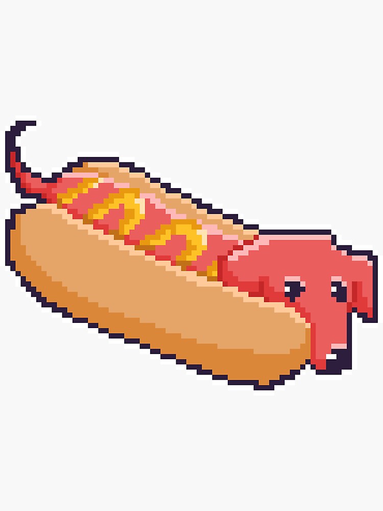 Pegatina «Adorable Perrito Caliente Salchicha con Mostaza Pixel Art ...