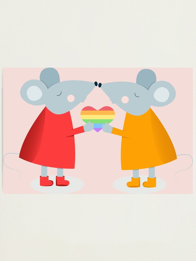 "Poster for pride month with two cute kissing mice dressed in dresses ...