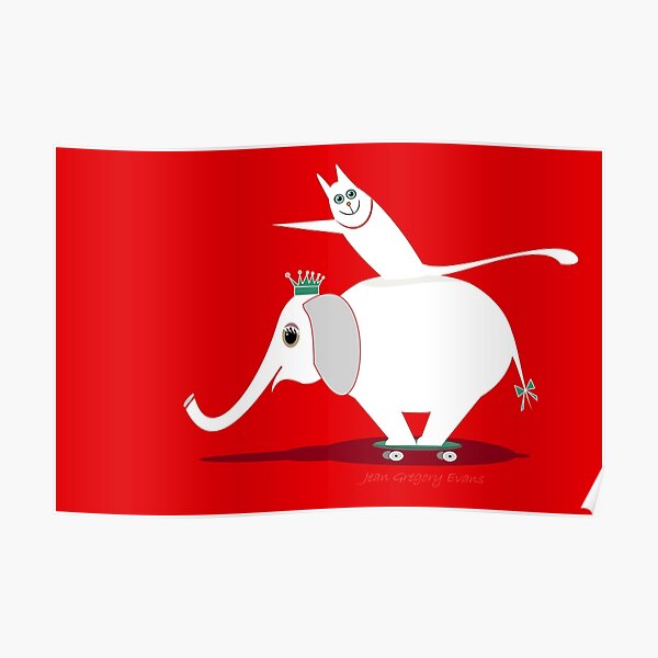 "WHITE ELEPHANT & CAT ON RED" Poster for Sale by jgevans | Redbubble