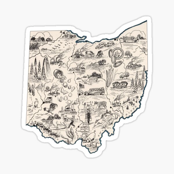 "Ohio Vintage Picture Map" Sticker by surgedesigns | Redbubble