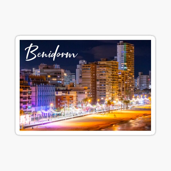 "Photograph of Benidorm's promenade at night" Sticker by joseartgel ...