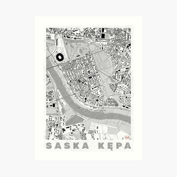 "Saska Kępa Warszawa Map Line" Art Print for Sale by HubertRoguski ...
