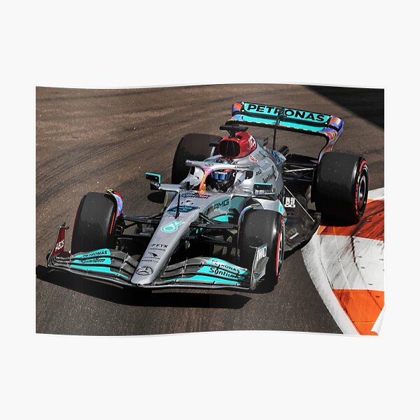 "George Russell racing during the 2022 Miami Grand Prix watercolor ...