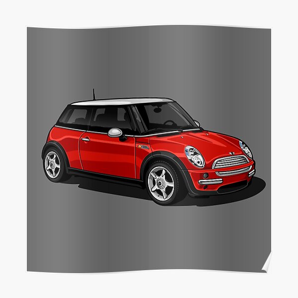 "Artwork Original Mini One -British legend- retro chrome red " Poster ...