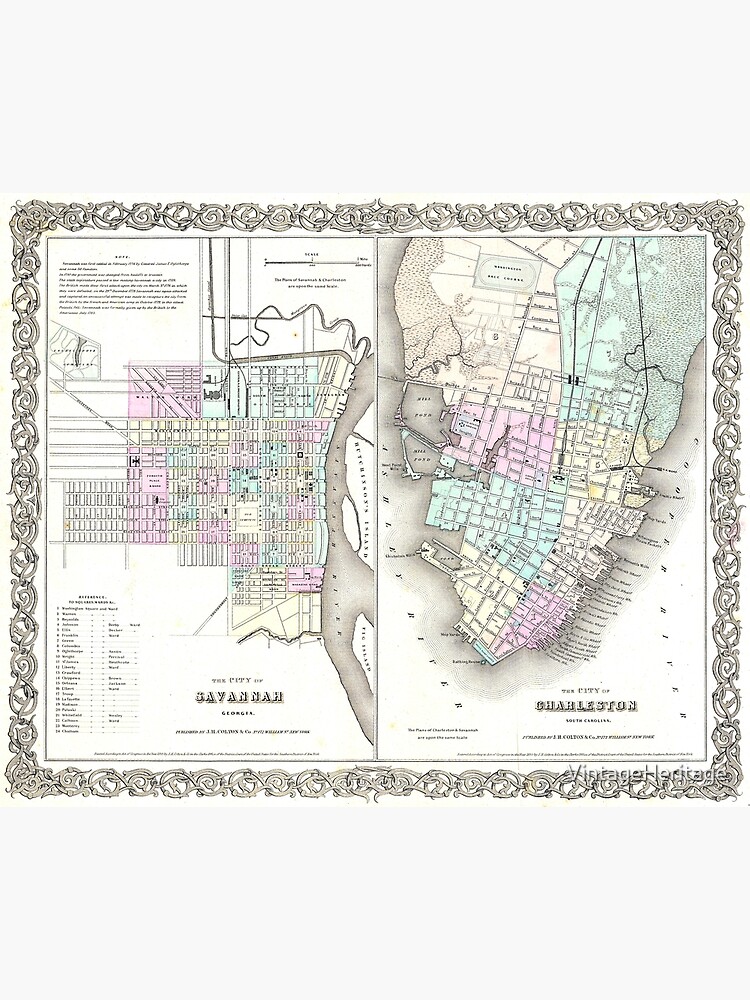 "Vintage Map of Charleston South Carolina, Savannah Georgia (1855) by ...