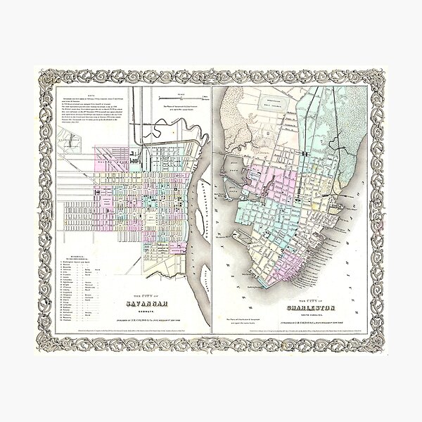 "Vintage Map of Charleston South Carolina, Savannah Georgia (1855) by ...