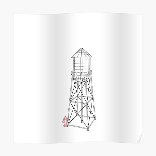 "Water tower and fire hydrant" Poster for Sale by Sandmage43 | Redbubble