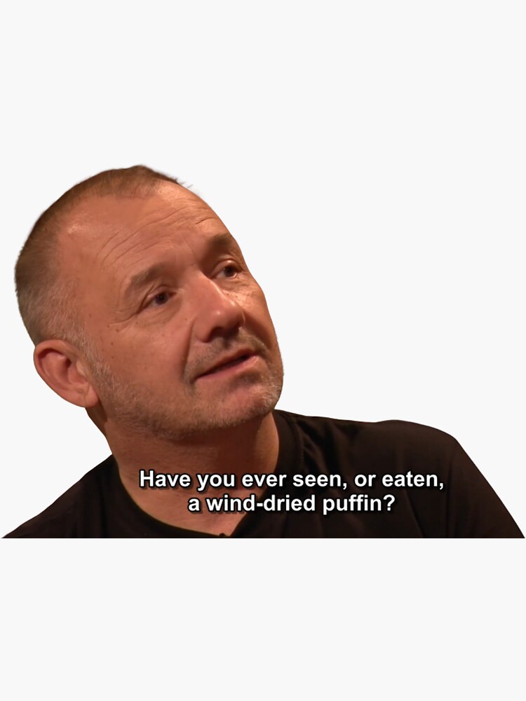 "Taskmaster Bob Mortimer Wind-Dried Puffin" Sticker for Sale by ...