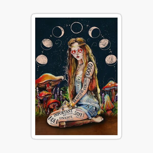 "Litte Hippie Girl Aesthetic Moon Phase" Sticker for Sale by LolSound ...