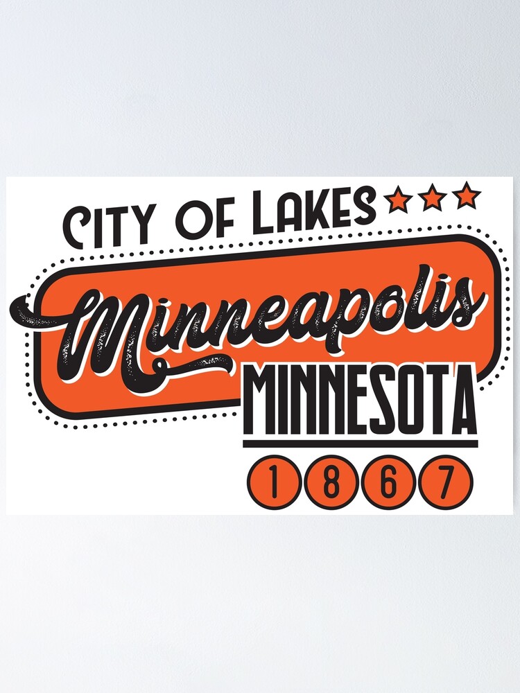"Minneapolis, Minnesota, USA. Lettering. Orange color" Poster for Sale ...