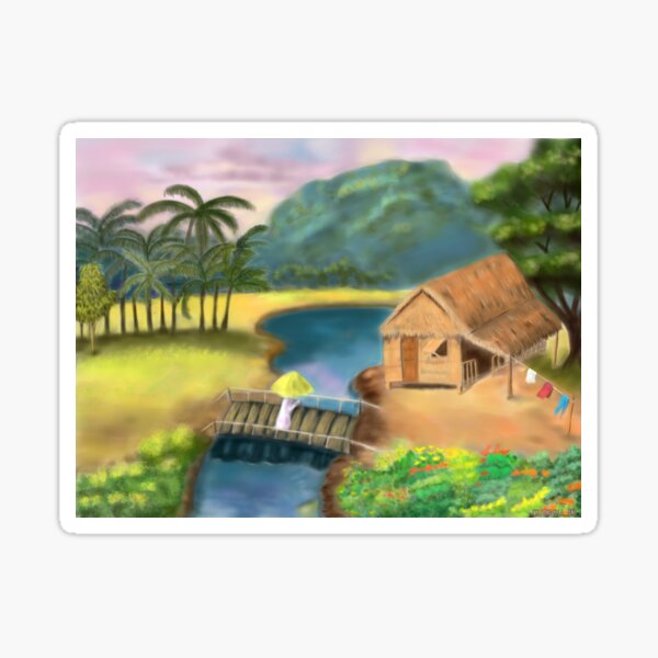 "Nipa hut print design" Sticker for Sale by FilPardillaArt | Redbubble