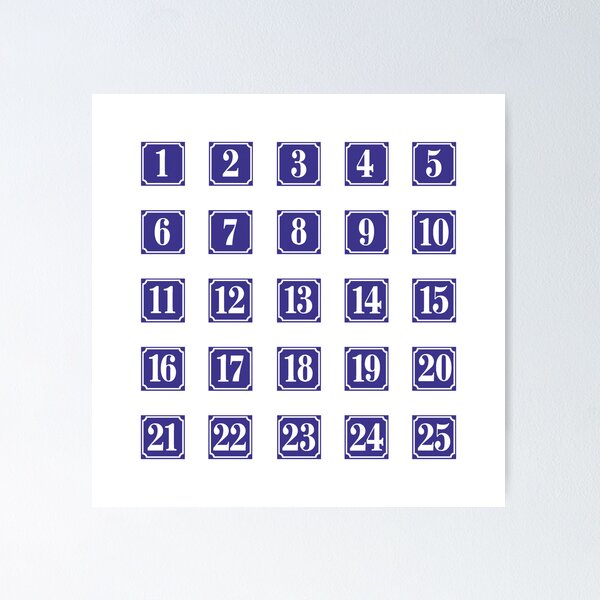 "Numbers 1-25 Blue+White " Poster for Sale by VintageABC | Redbubble
