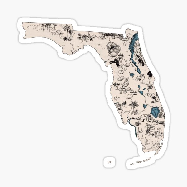 "Florida Vintage Picture Map" Sticker by surgedesigns | Redbubble