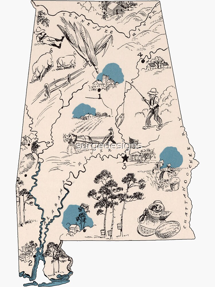 "Alabama Vintage Picture Map" Sticker for Sale by surgedesigns | Redbubble