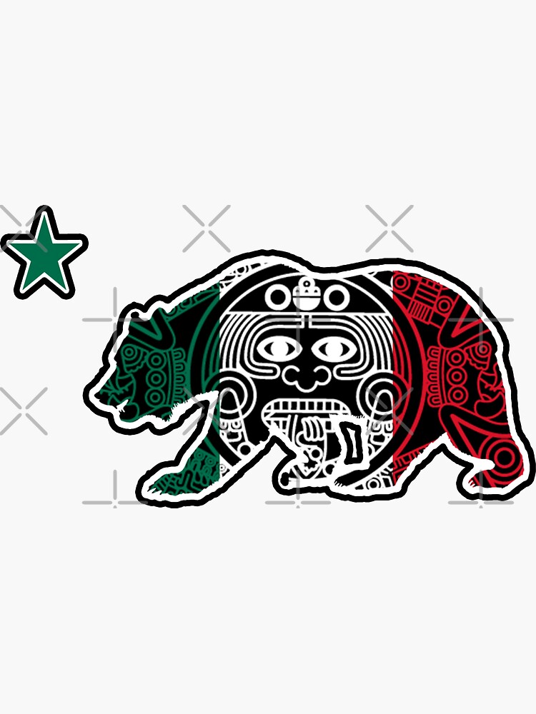 "California Republic Bear Aztec Calendar Mexico Mexican Flag " Sticker ...