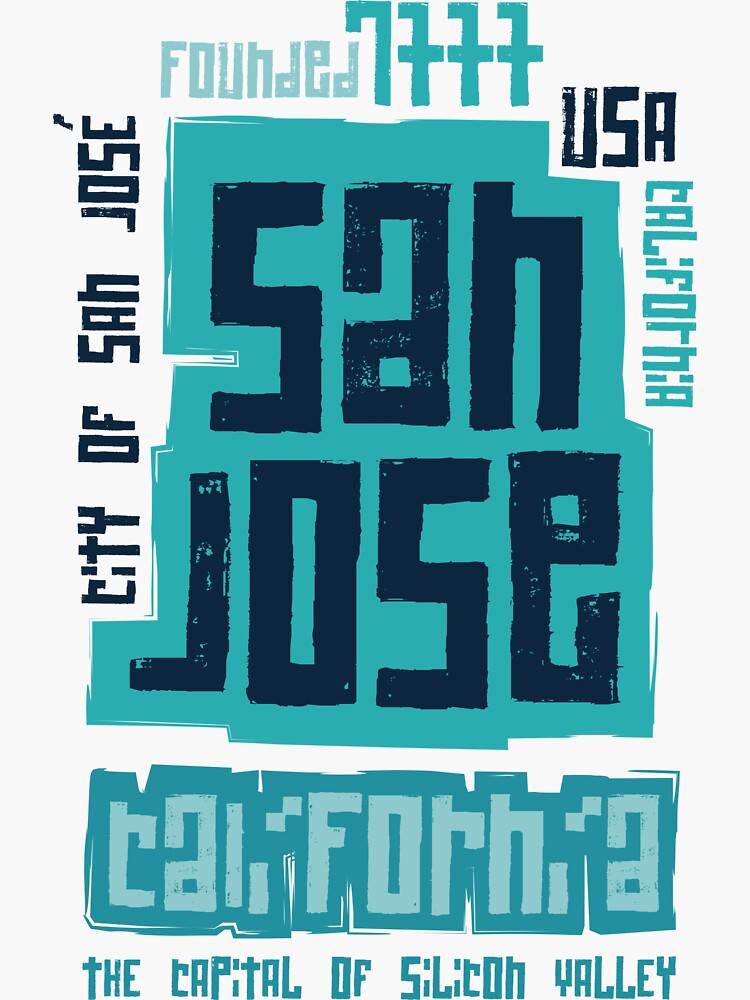 "San Jose, California, USA. Lettering. Blue color" Sticker for Sale by ...
