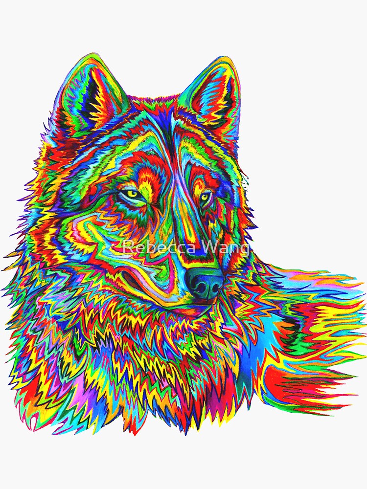 "Colorful Psychedelic Rainbow Trippy Wolf" Sticker for Sale by ...