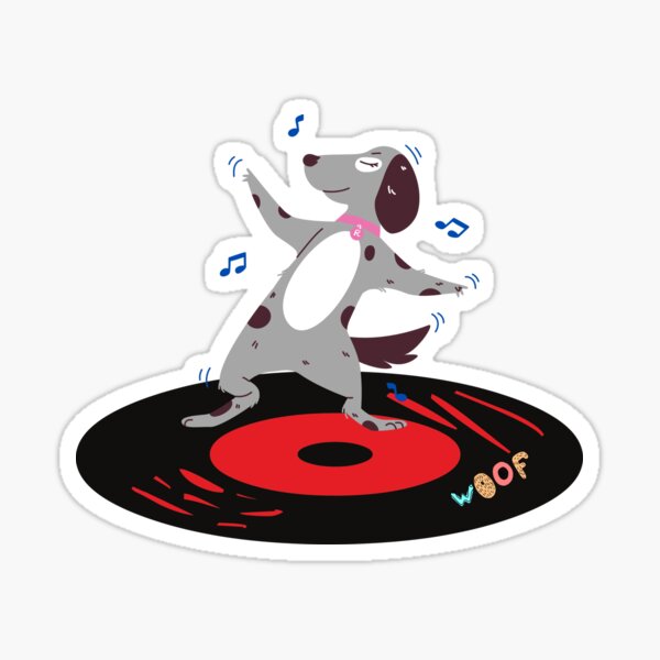 "Dog playing with vinyl" Sticker by Light79 | Redbubble
