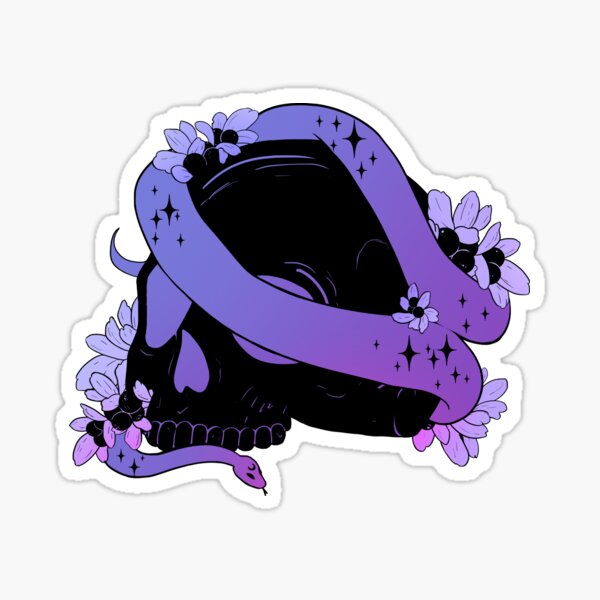 "Pocket Witch Skull [Snake & Mistletoe Gradient on black] " Sticker for ...