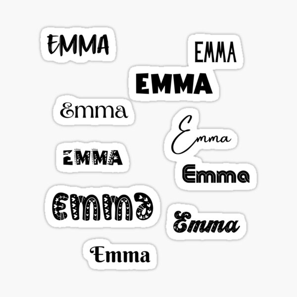 "Emma in 10 different fonts" Sticker by magleen | Redbubble